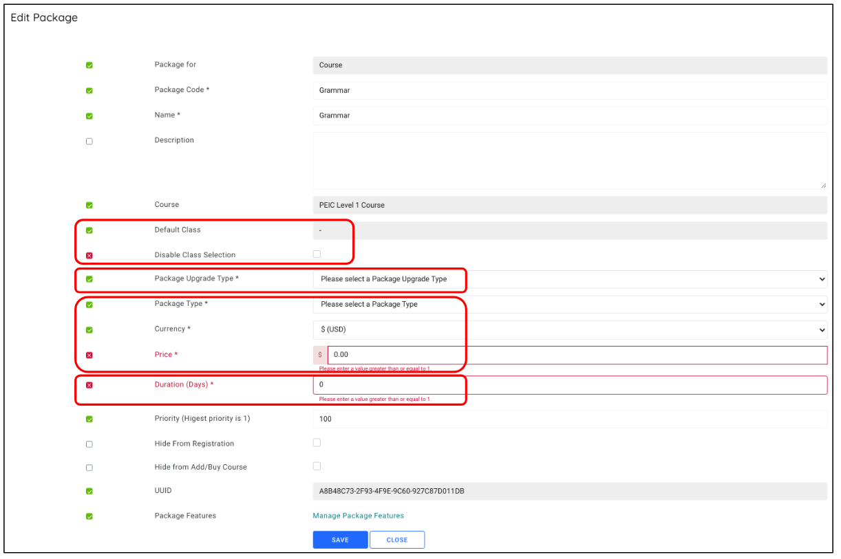 Edit Package Details - Admin