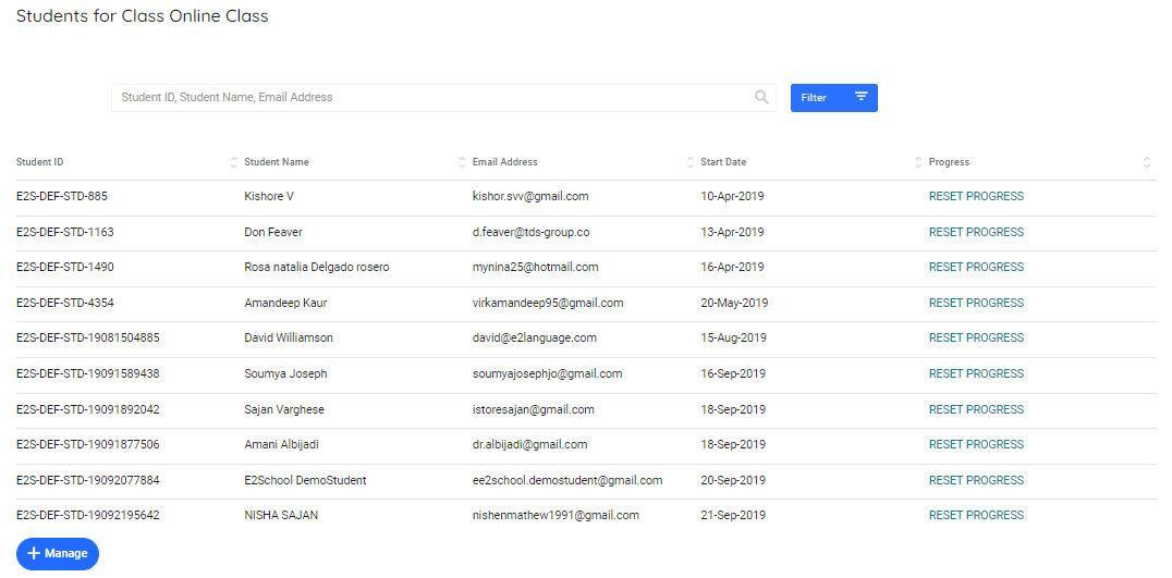 Manage Classes - Admin