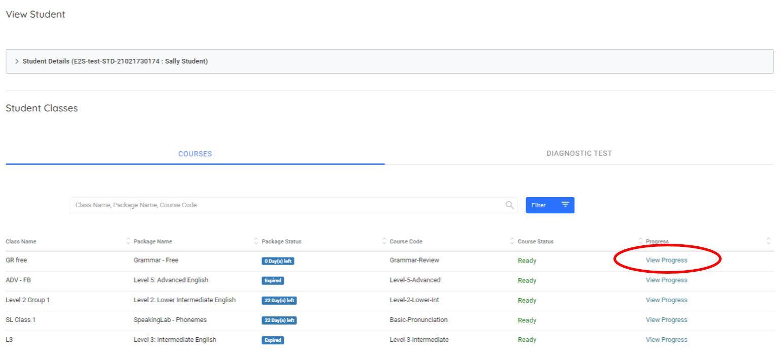Teacher - View Student's Courses/Progress
