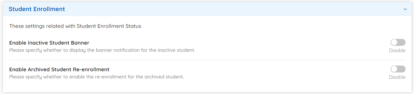 Experience: Student Status Settings