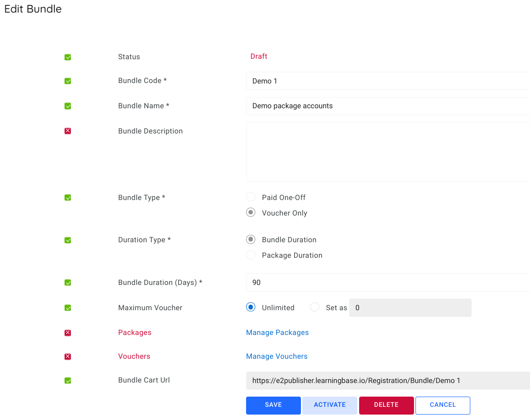Manage Vouchers in Bundles - Admin/marketing
