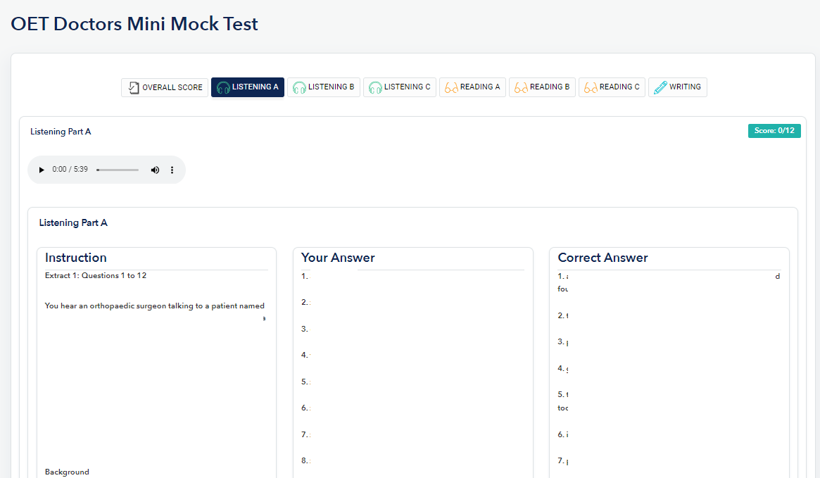 What feedback will I receive on my OET Mini Mock Test?