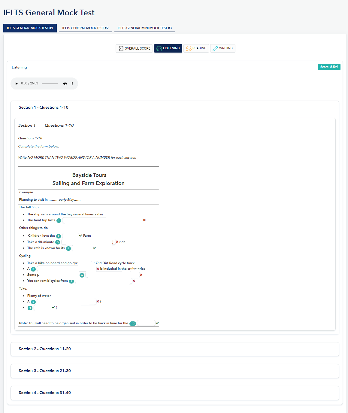 What feedback will I receive on my IELTS Mock Test?
