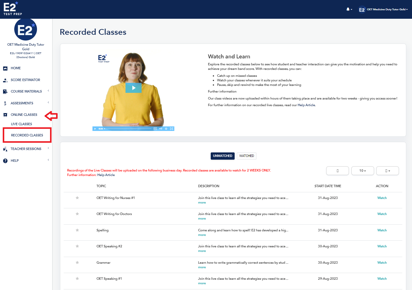 How do I access a recorded class?
