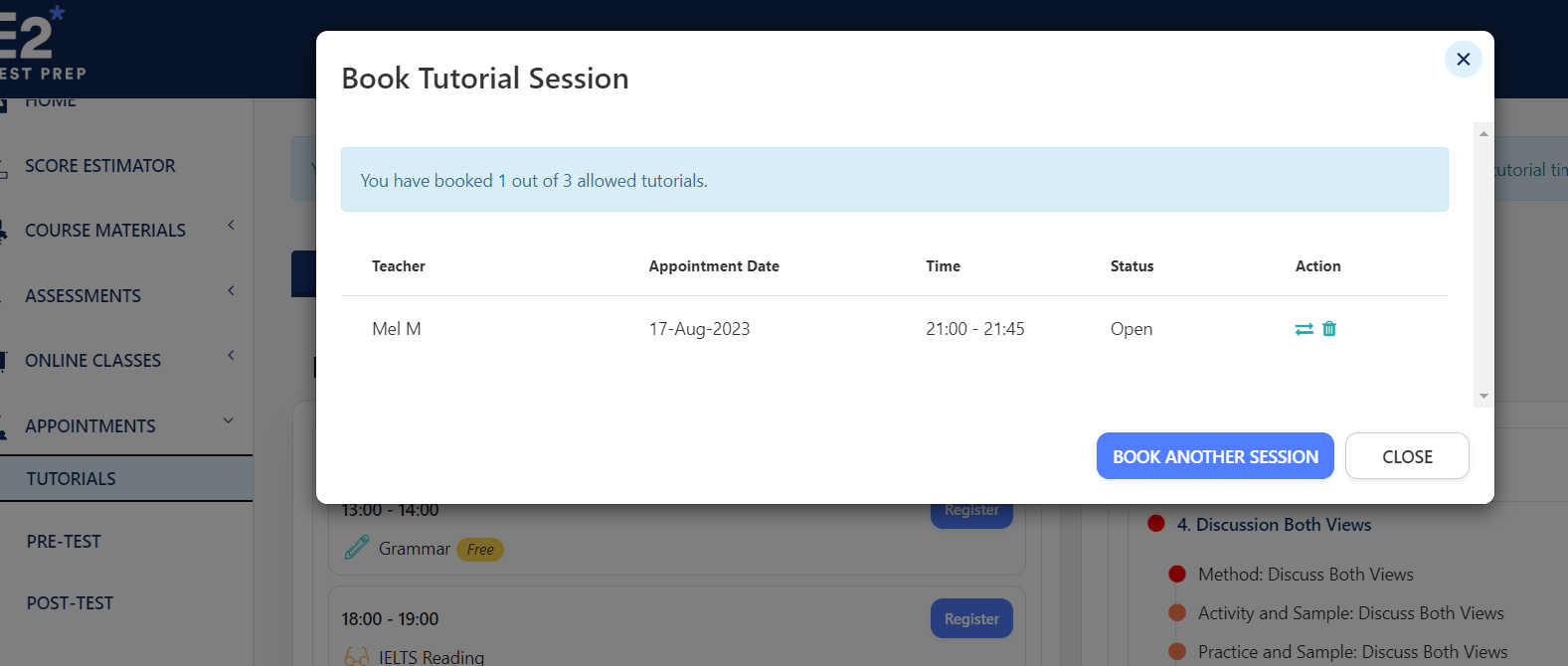 How do I cancel or reschedule my E2 Tutorial or appointment?
