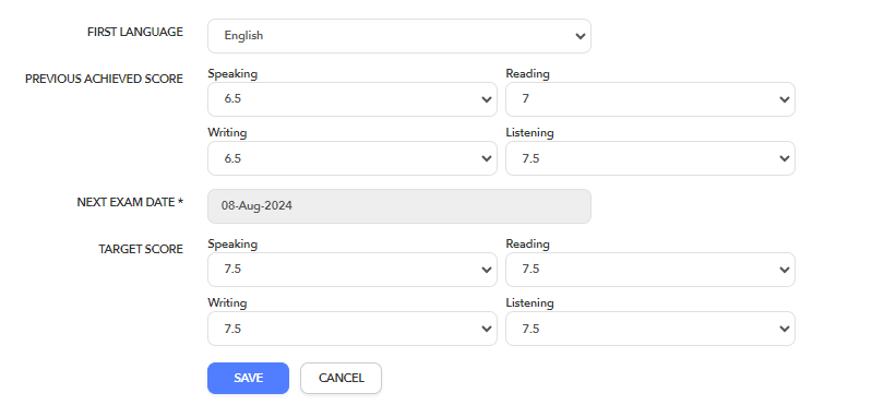 How do I change my previous and target scores?