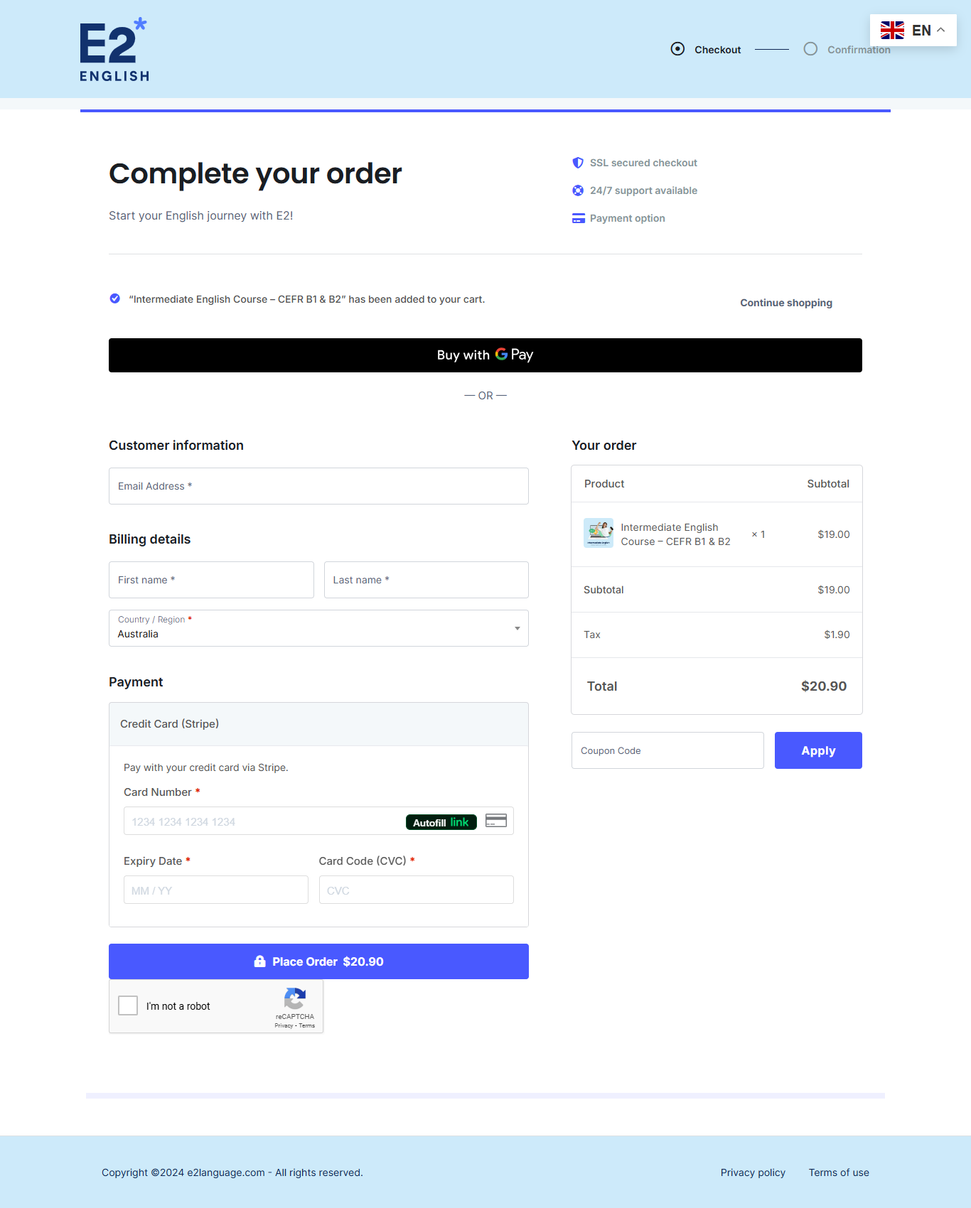 How do I sign up to E2 English?